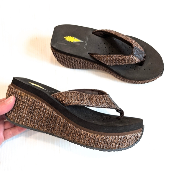 Volatile | Shoes | Y2k 9s Volatile Chunky Brown Raffia Wedge Platform ...